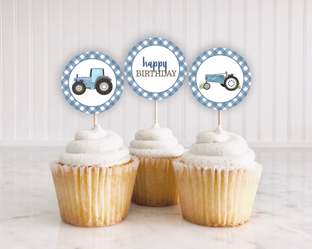 Blue Tractor Cupcake Toppers Printable: Blue Tractor, Cupcake Toppers ...