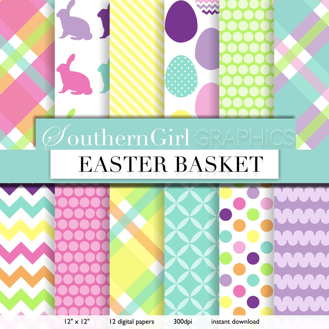 Easter Craft Digital Paper: "easter Basket" Bright, Rainbow, Easter ...