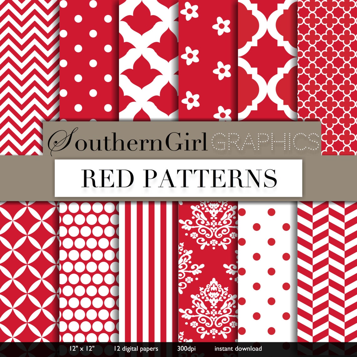 Red Digital Paper: red Patterns With Bright Red - Etsy