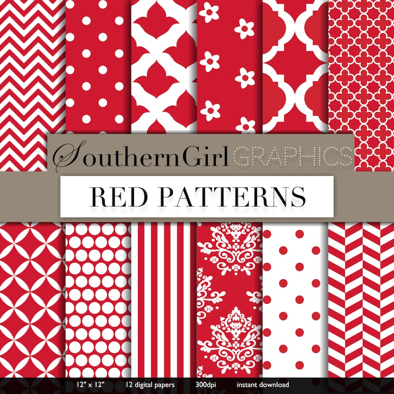 Red Digital Paper: red Patterns With Bright Red - Etsy