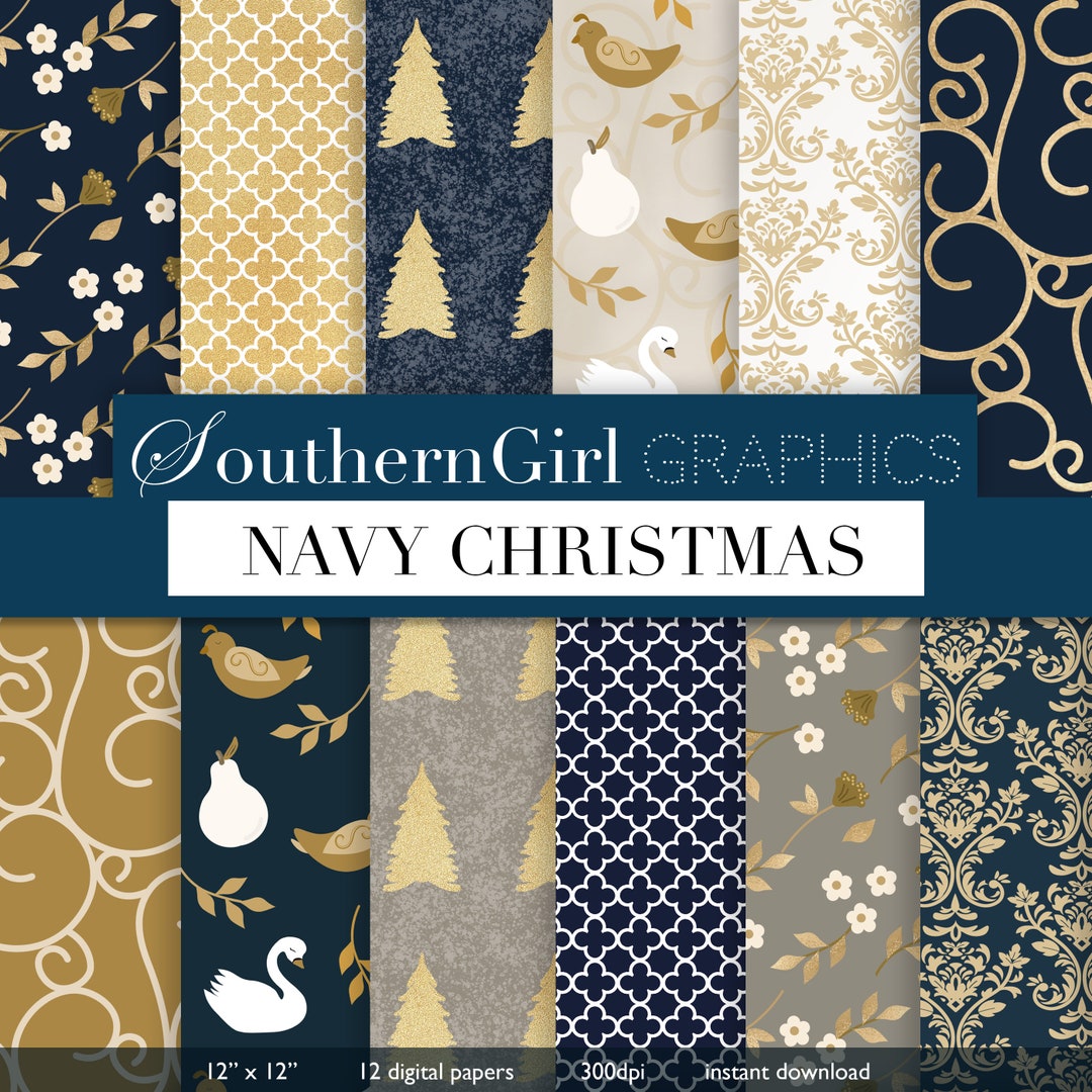 Navy Blue Christmas Digital Paper - "navy CHRISTMAS Digital" With Blue ...