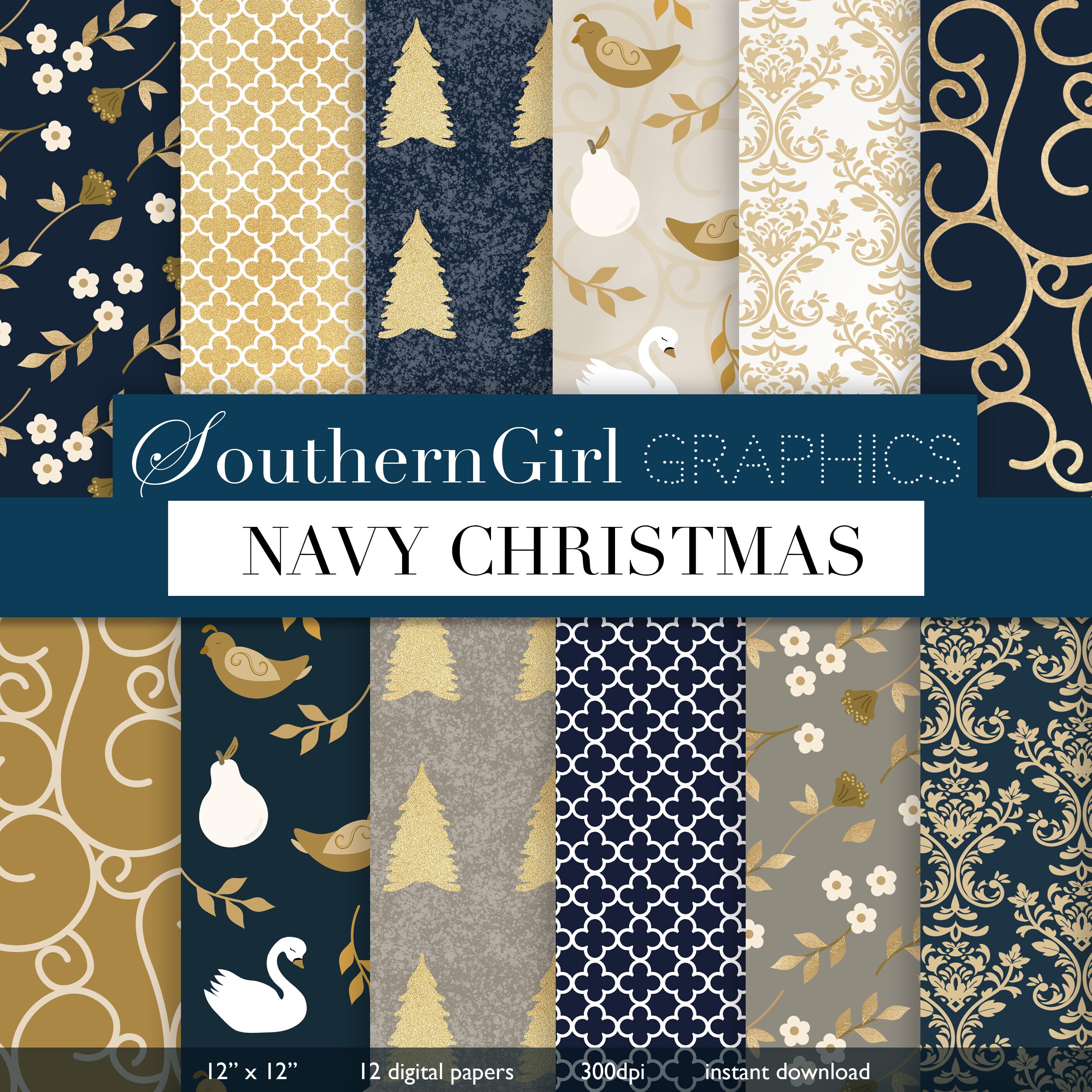 Navy Blue Christmas Digital Paper navy CHRISTMAS | Etsy