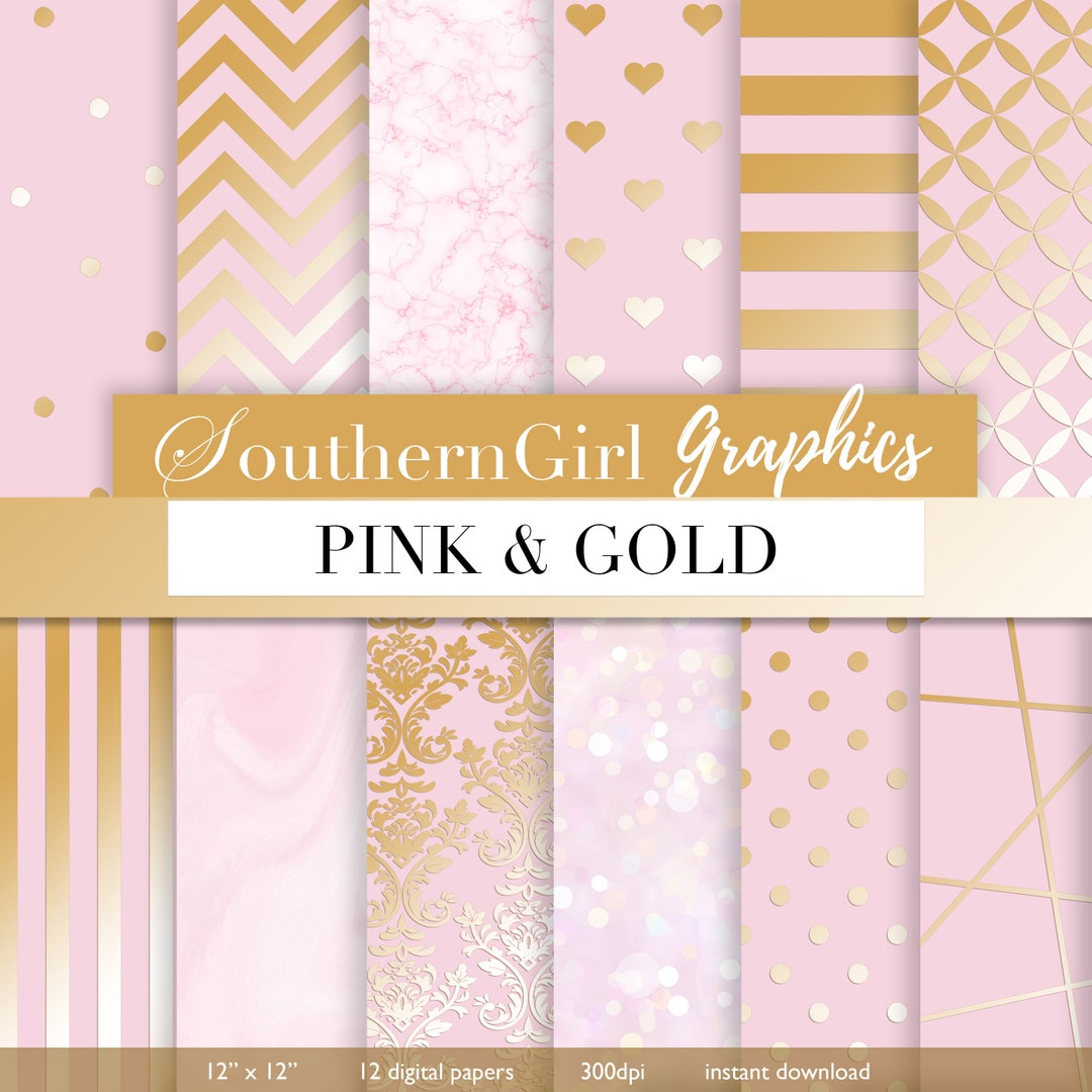 Pink and Gold Digital Paper: "pink GOLD Patterns" With Pink, Gold Foil ...