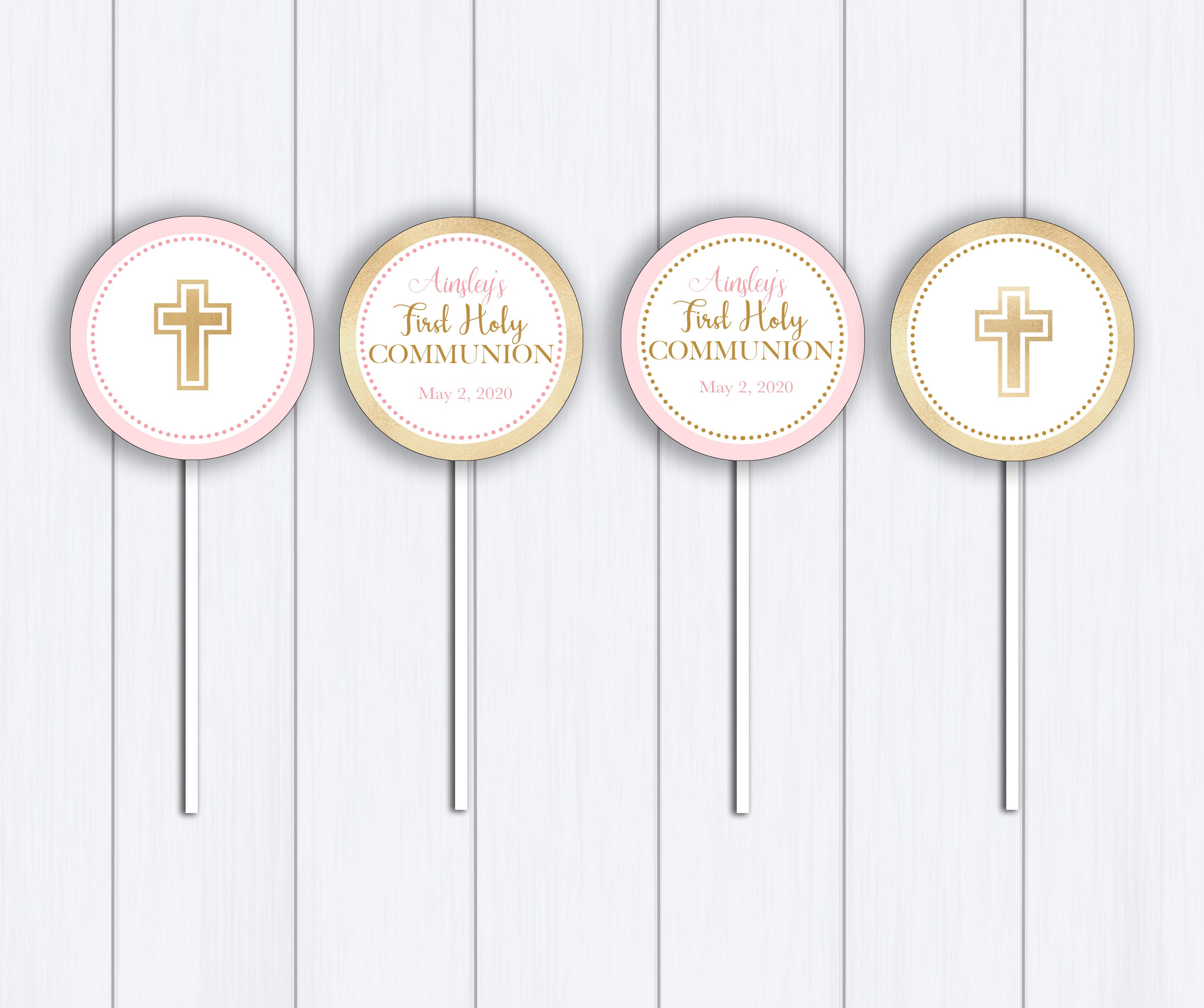 Girl First Communion Cupcake Toppers Printable: first | Etsy