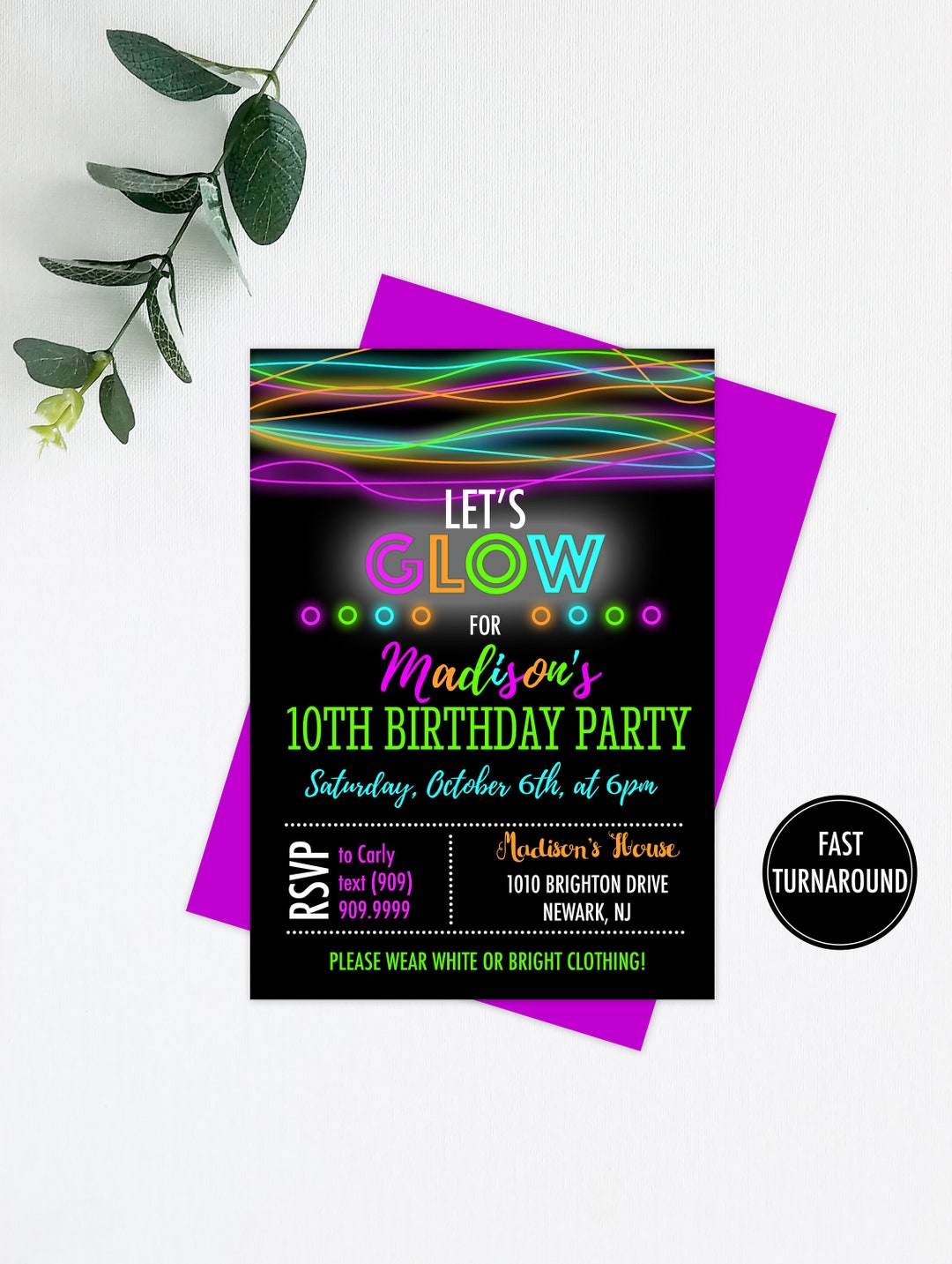 Glow Birthday Invitation Digital File: lets GLOW Invitation Glow in the ...