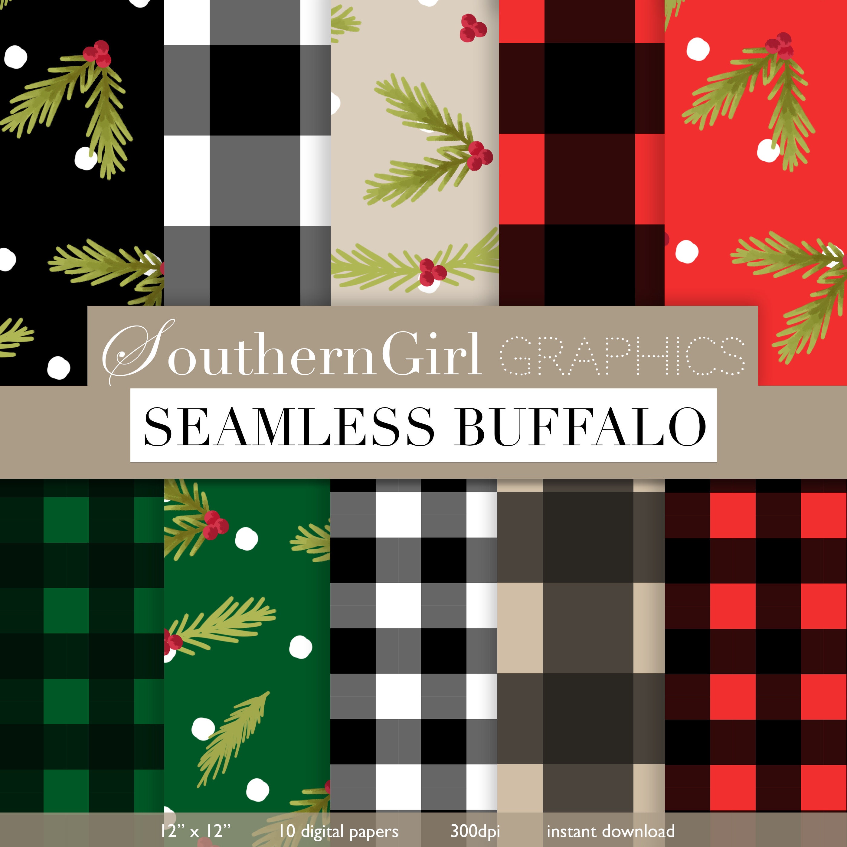 Christmas Buffalo Plaid Digital Paper – Seamless Holiday Patterns ...