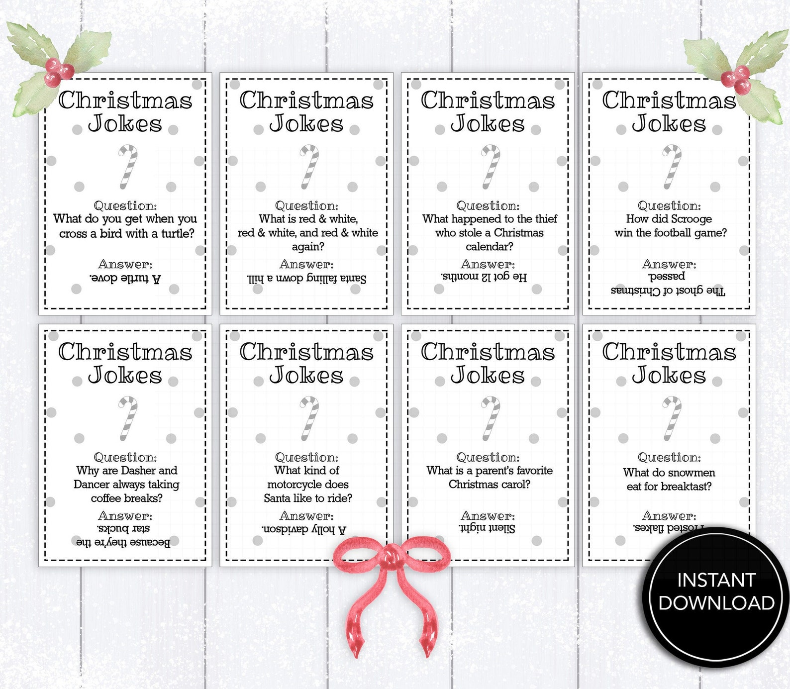 Christmas Cracker Jokes Printable - "christmas Riddles" Party Favor ...