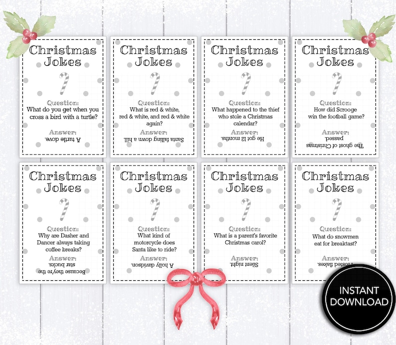 Christmas Cracker Jokes Printable - "christmas Riddles" Party Favor ...