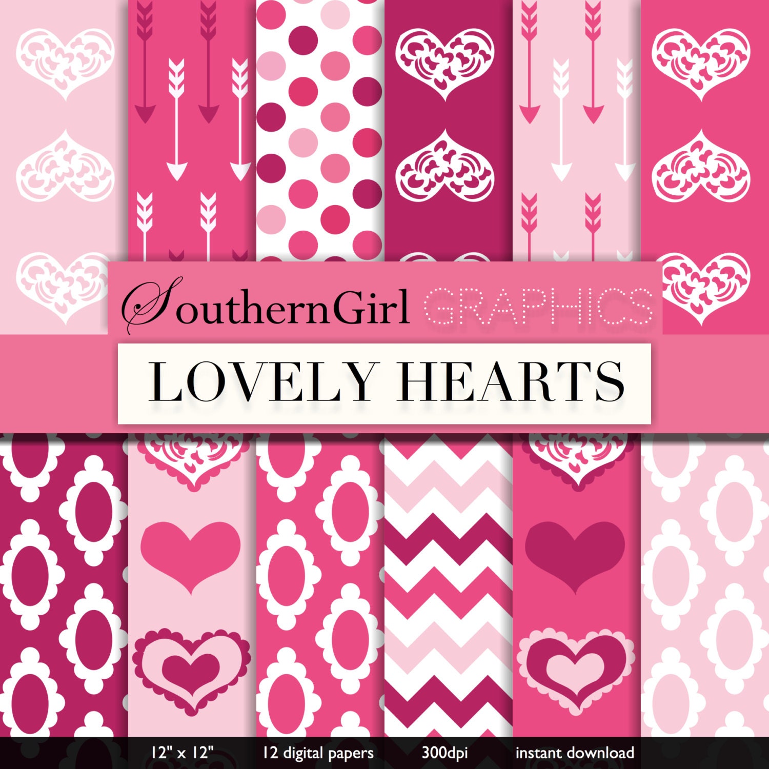 Heart Digital Paper lovely Hearts - Etsy