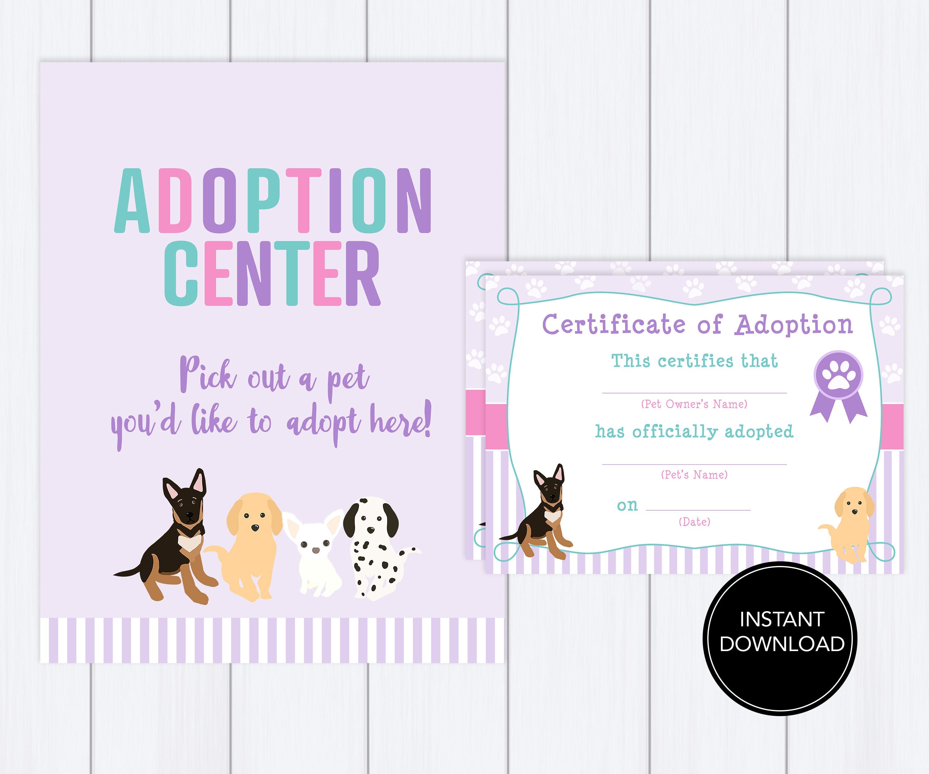 Adopt a Pet Certificate Party Digital File: PET ADOPTION | Etsy
