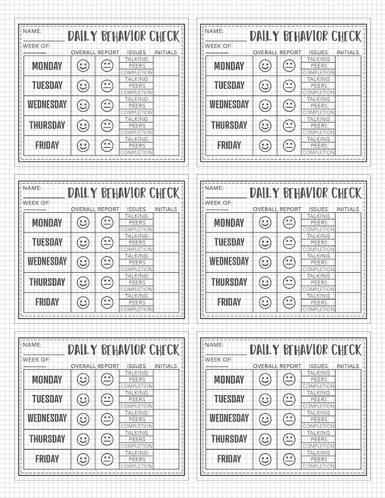 Daily Behavior Chart Printable: Student Behavior Report Cards (PDF ...