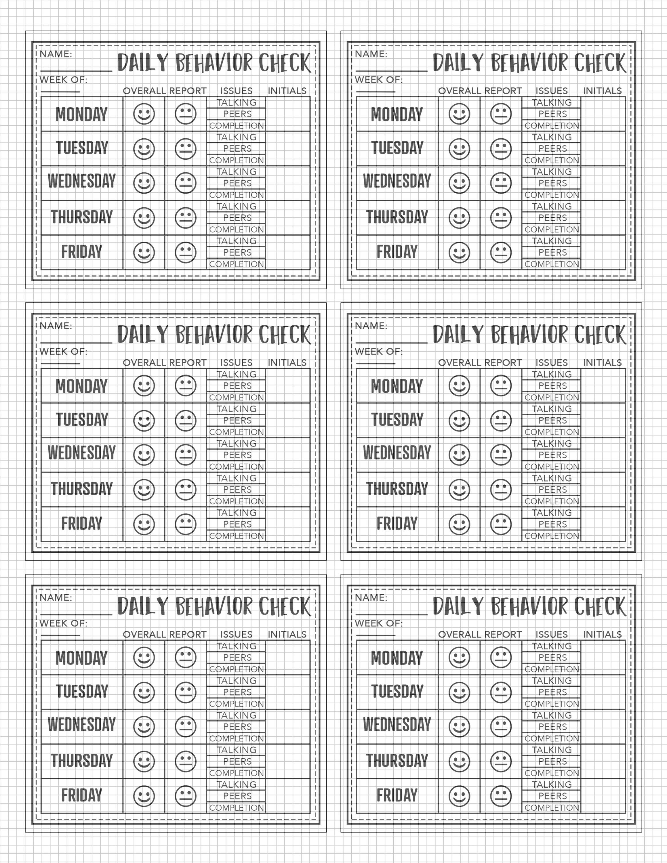 Daily Behavior Chart Printable: Student Behavior Report Cards (PDF ...