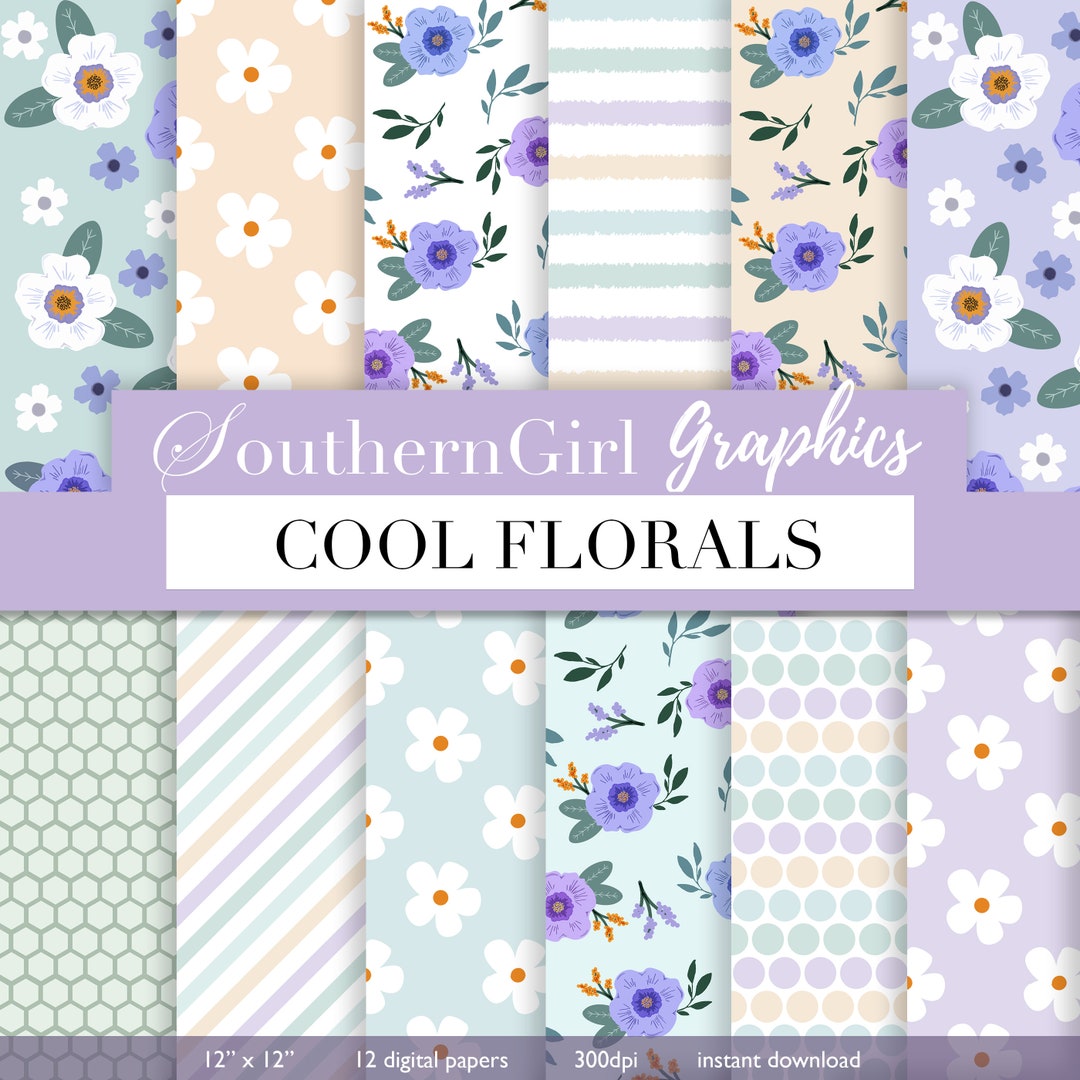 Purple Floral Digital Paper: "spring Floral" Blue, Purple, Lavender ...