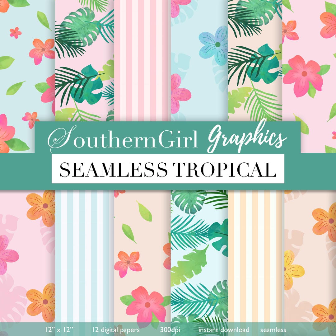 Tropical Floral Digital Paper: Seamless Hawaiian Patterns (digital ...
