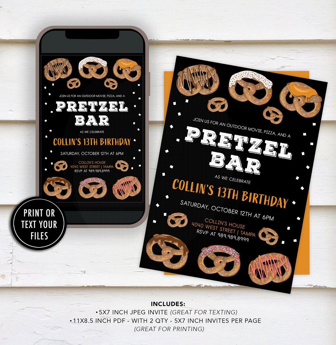 Pretzel Party Invitation File: "13th BIRTHDAY Invitation" Pretzel Bar ...