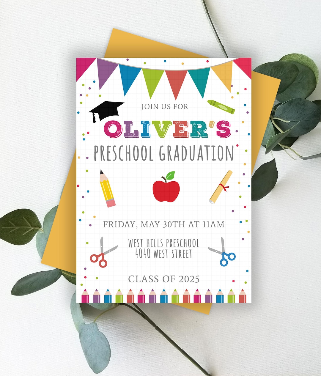 Preschool Graduation Invitation: Colorful Party Invite (digital File ...