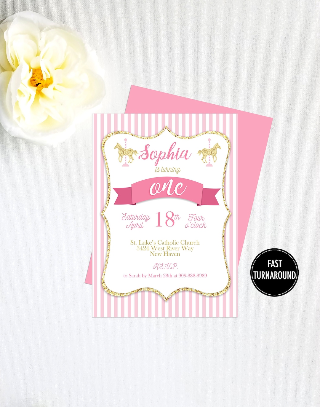 Carousel Birthday Invitation Printable: "carousel Invitation" Striped ...