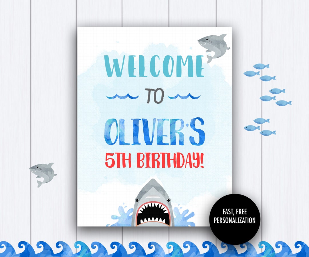 Shark Party Welcome Sign Printable: Shark Birthday, Shark Party Signage ...