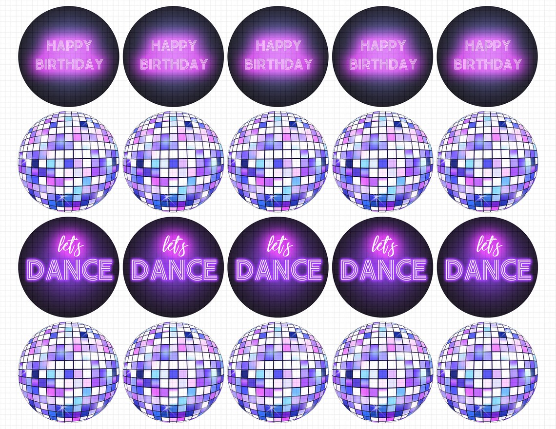 Disco Ball Cupcake Topper Printable: "disco CUPCAKE Topper" Dance Party ...