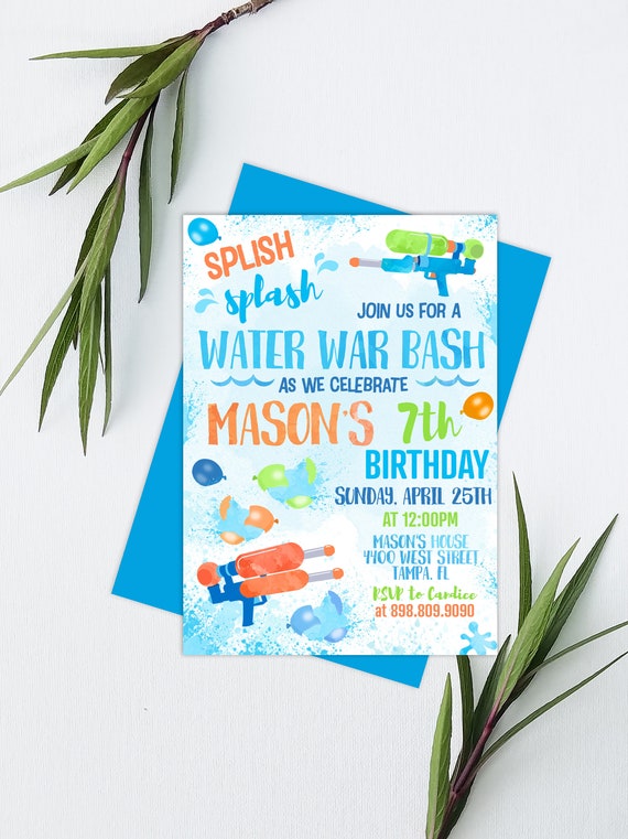 Water War Invitation Printable: water PARTY - Etsy