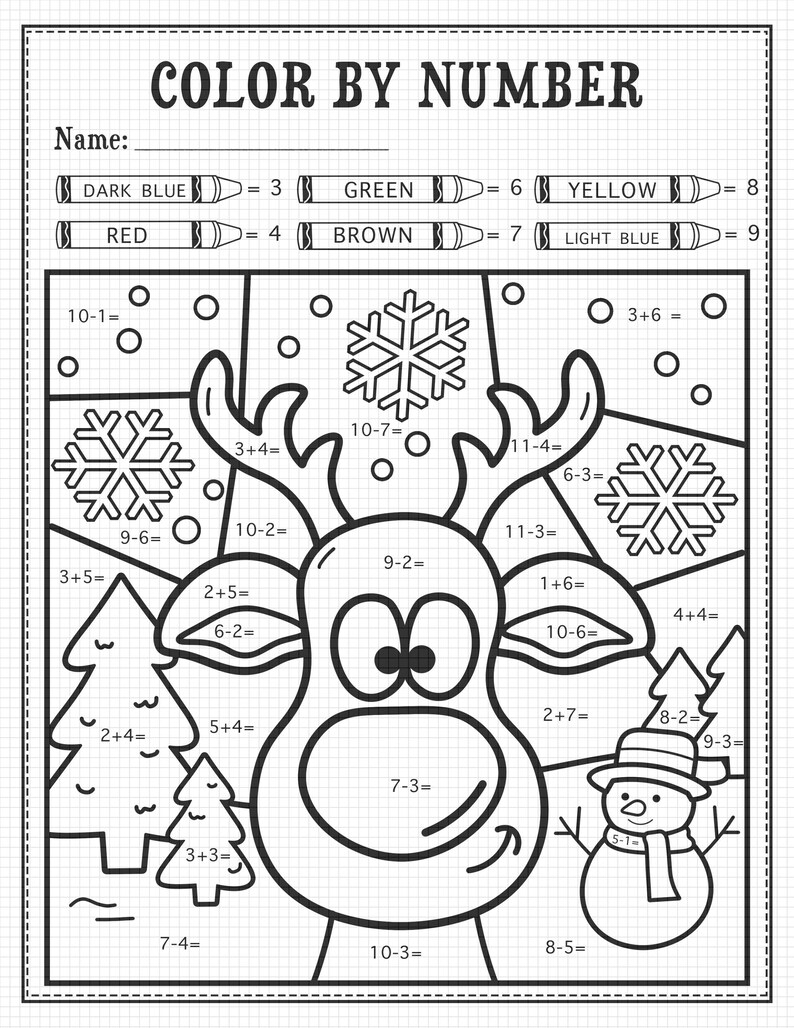 Reindeer Color by Number Math Worksheet | Winter Class Activities ...