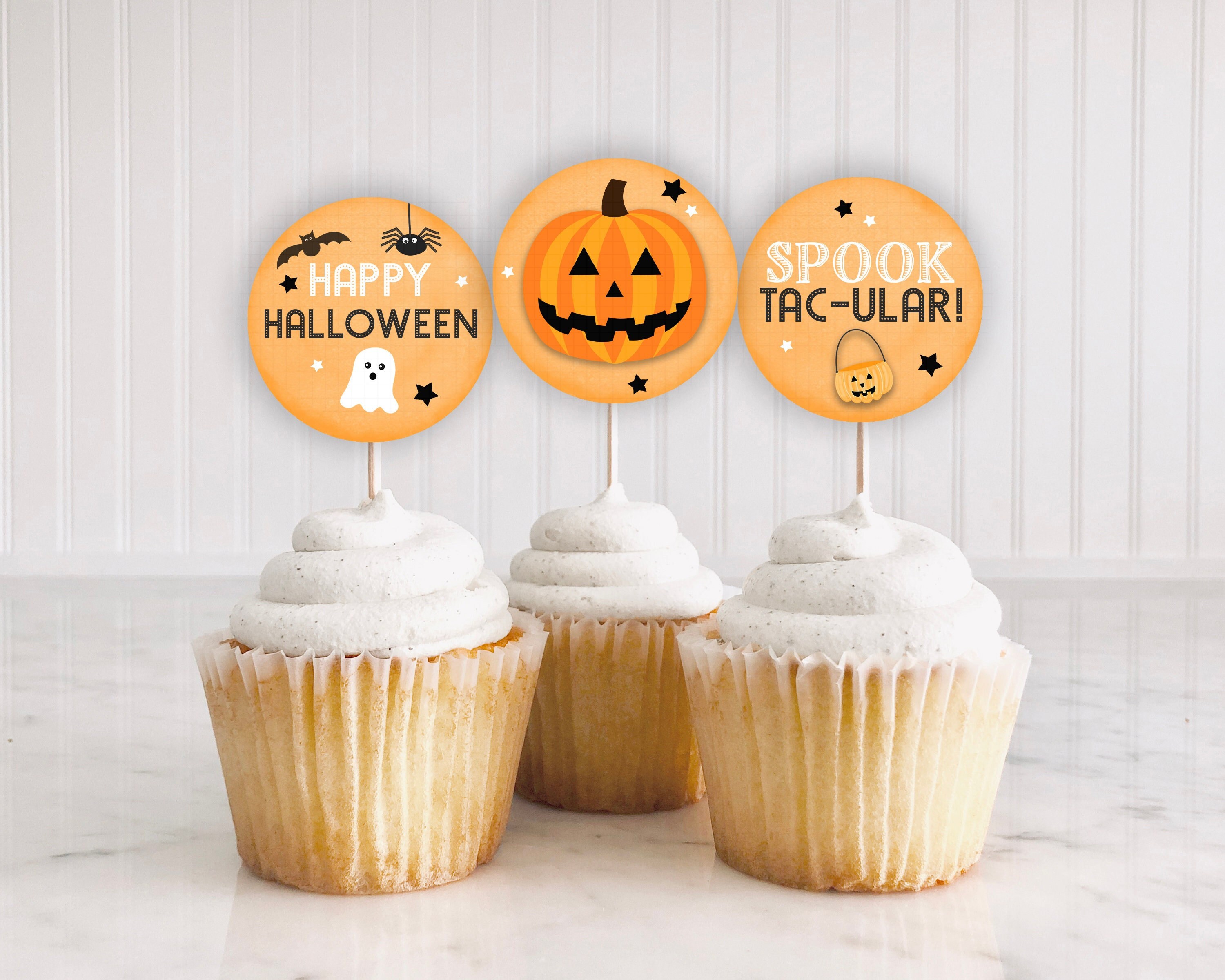 Halloween Cupcake Toppers Printable: "halloween CUPCAKE Topper" Pumpkin ...