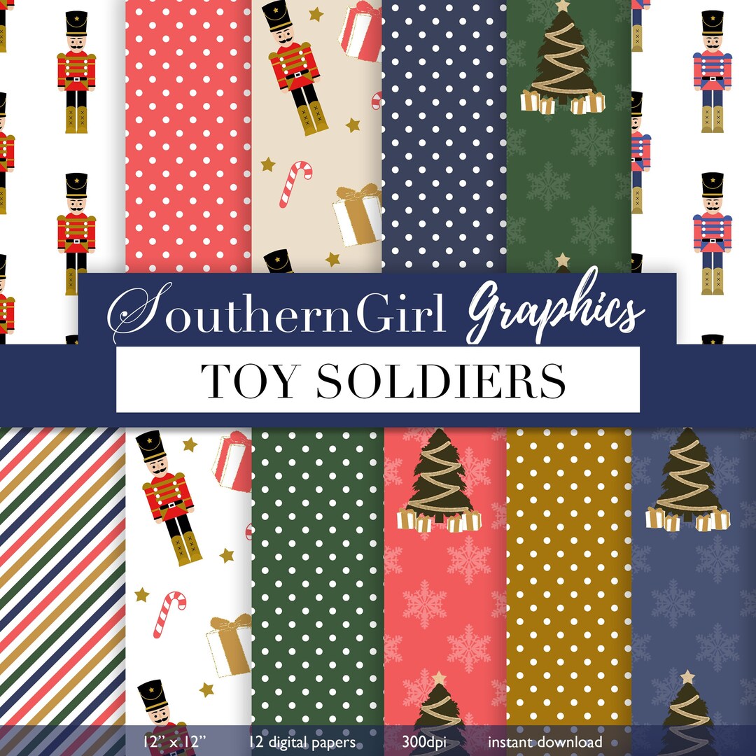 Toy Soldier Christmas Digital Paper - "toy SOLDIER Christmas" With Toy ...