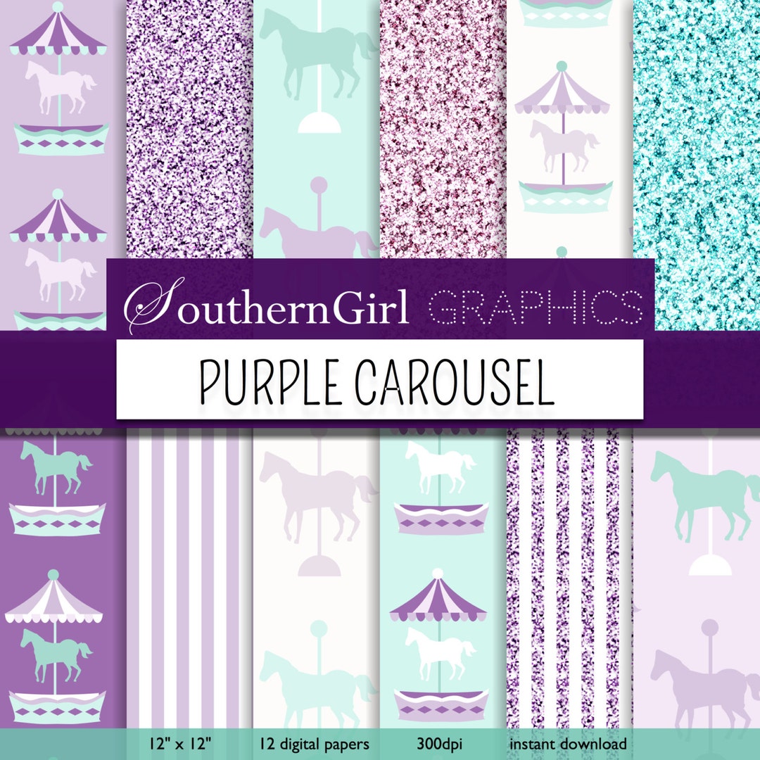 Carousel Purple Digital Paper - "purple Carousel" Purple, Glitter ...