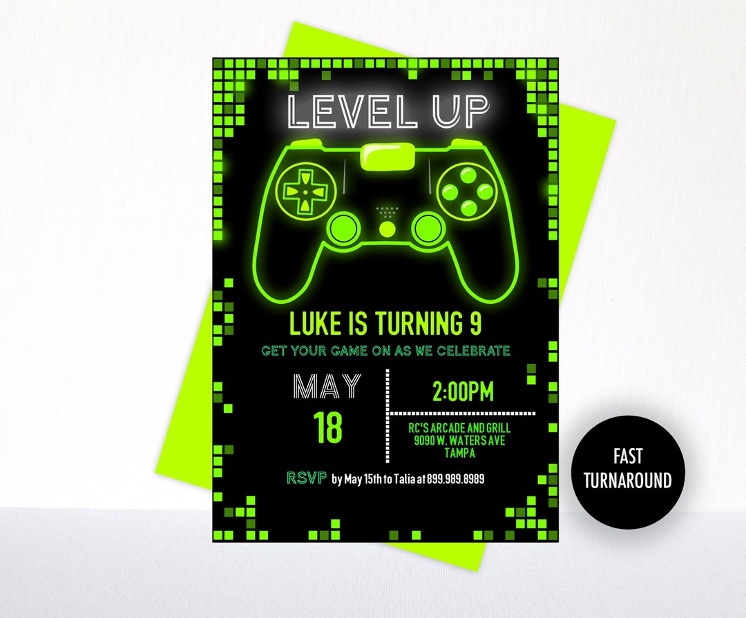 Video Game Invitation Digital File: "gamer Invitation" Glowing, Green ...