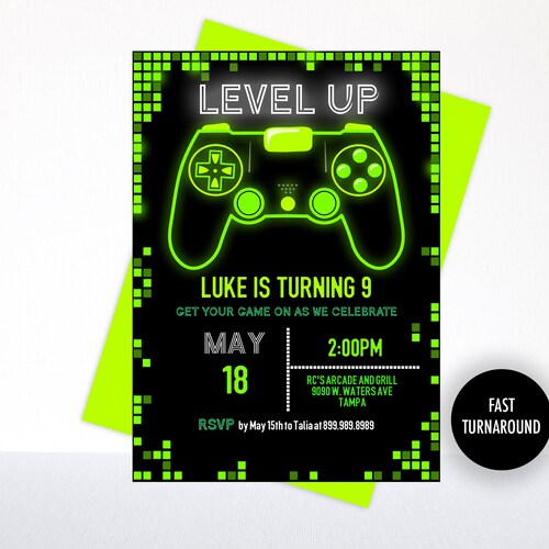 Editable Gamer Birthday Invitation Video Game Party Invite - Etsy