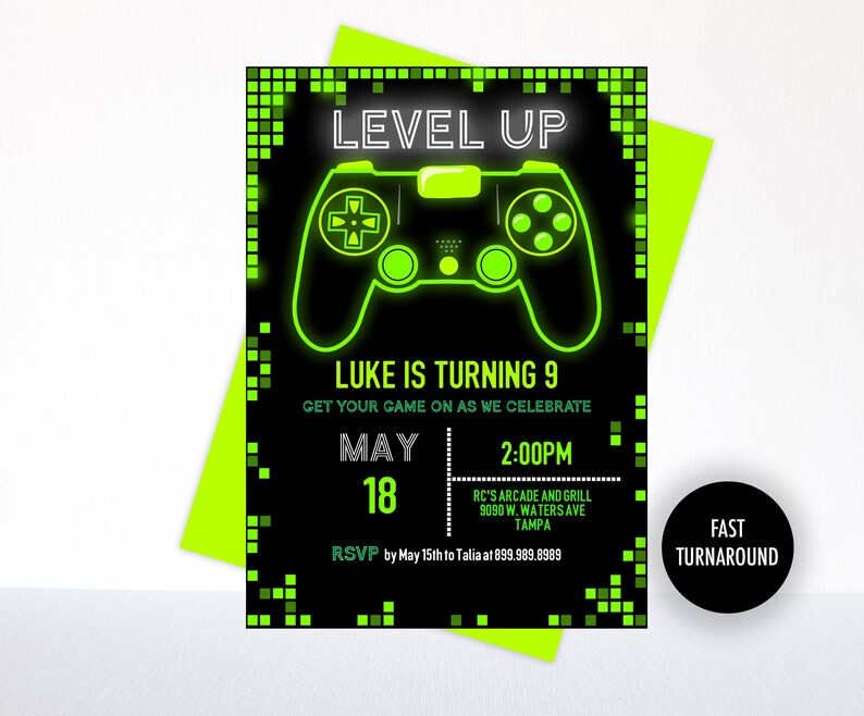 Green Glowing Video Game Birthday Invitation (digital File) - Etsy