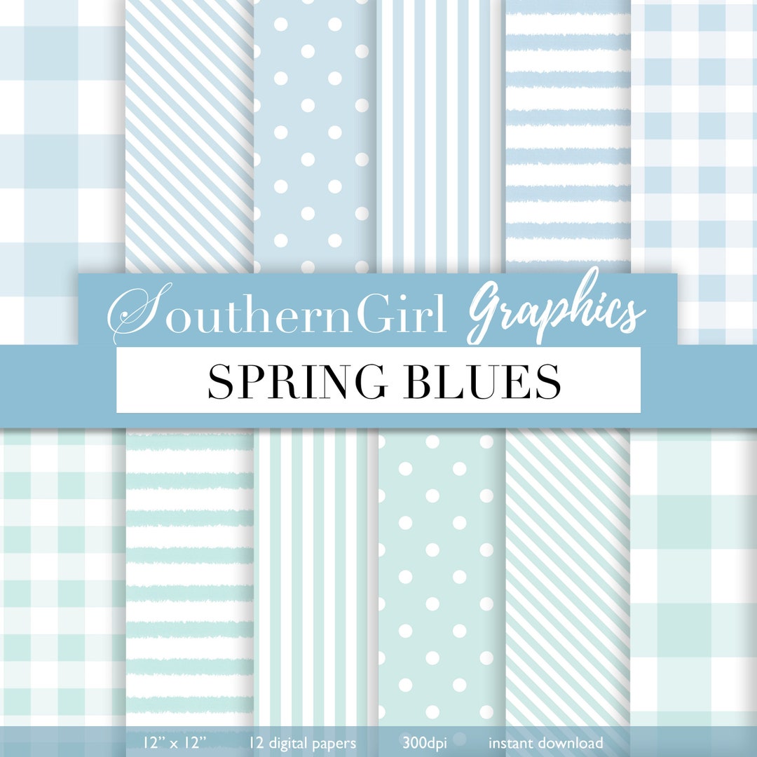 Blue Digital Paper: "spring Blues" With Light Blue, White, Striped ...