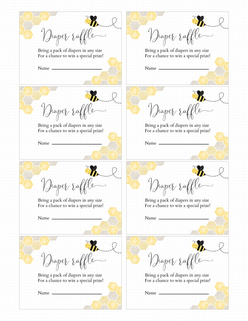 Modern Bee Diaper Raffle Card Printable: "diaper Raffle" Honeycomb ...