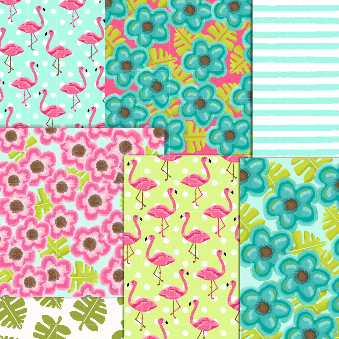 Flamingo Digital Paper: flamingos With Tropical - Etsy
