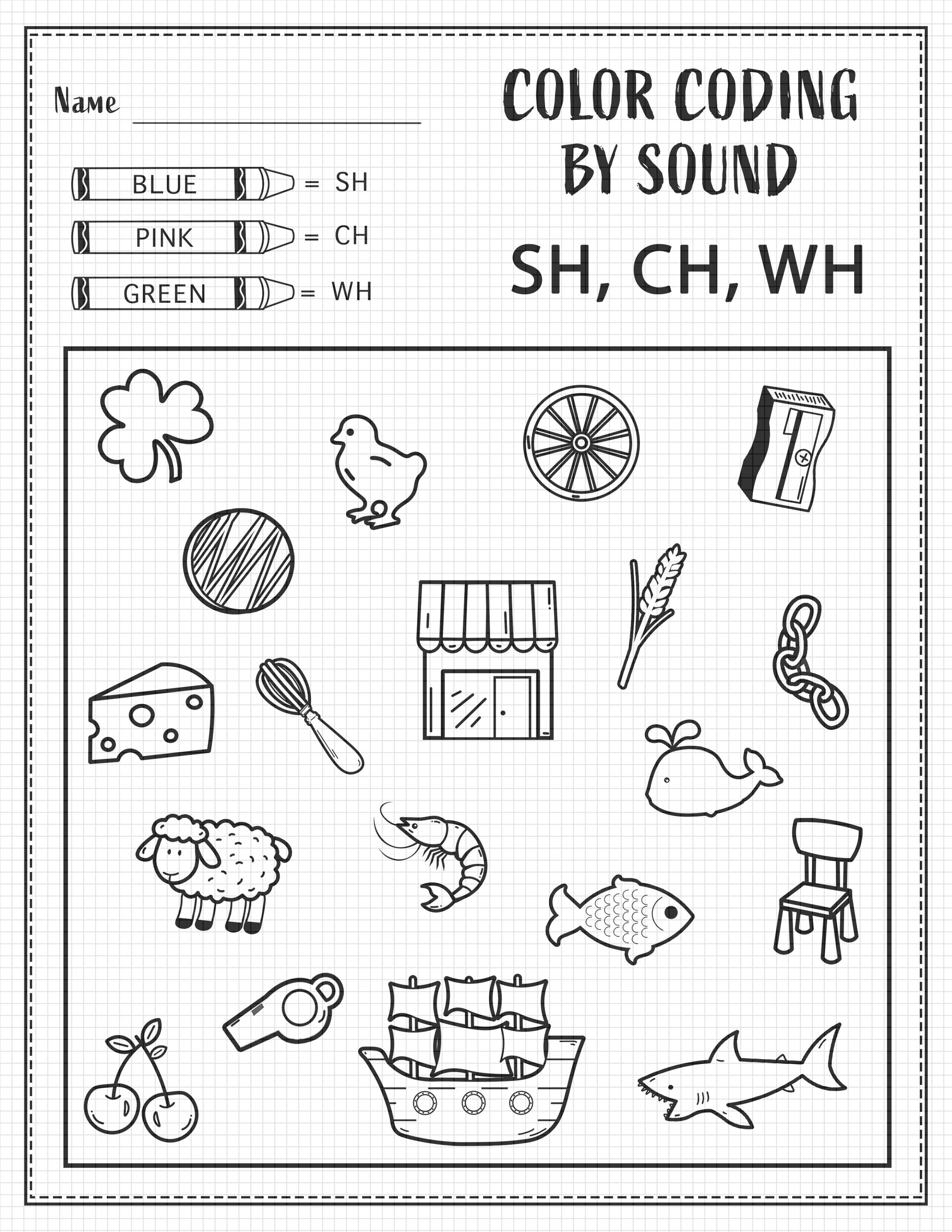 CH SH WH Digraphs Worksheet - Color by Sound Phonics (pdf) - Etsy