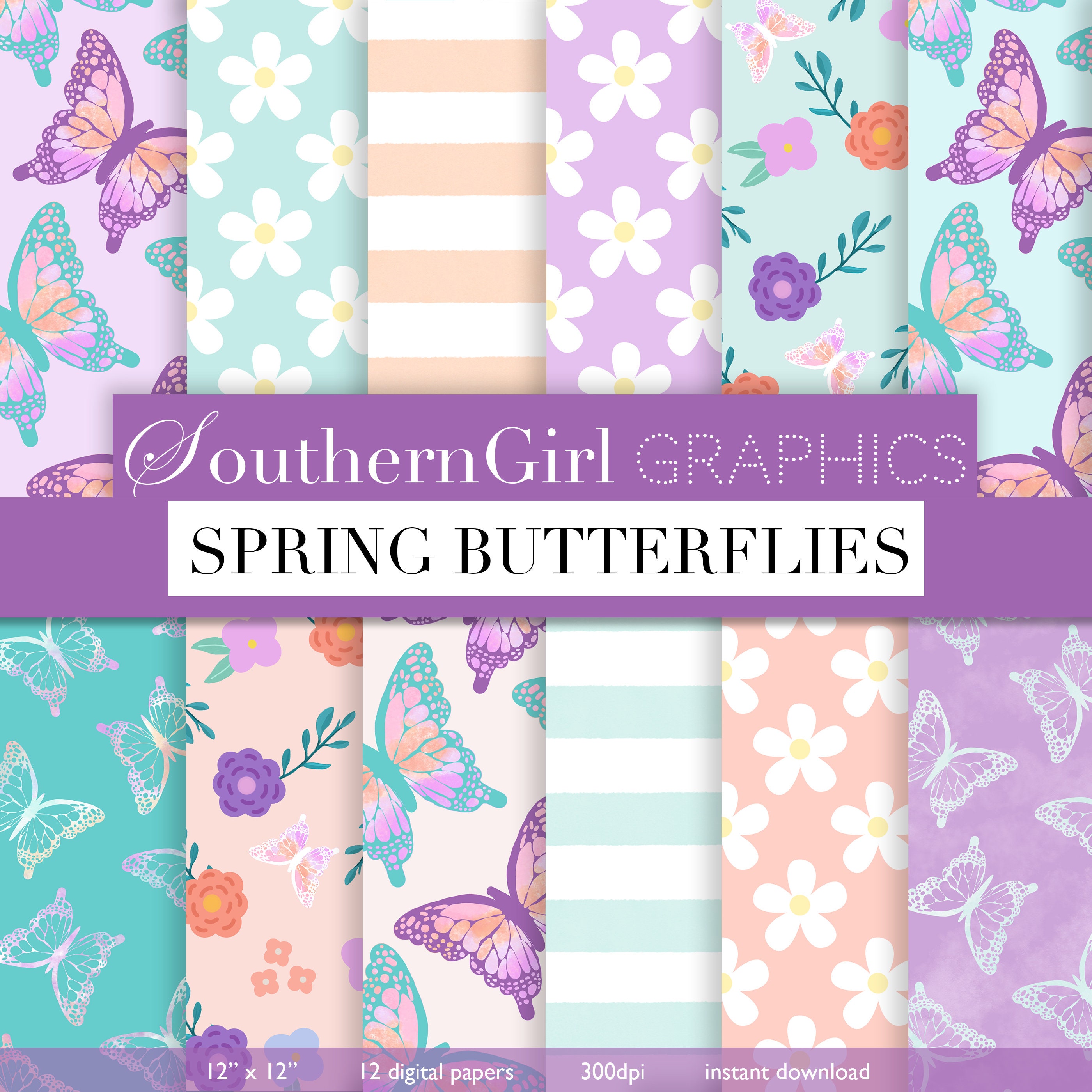 Butterfly Digital Paper: spring Butterflies Purple - Etsy