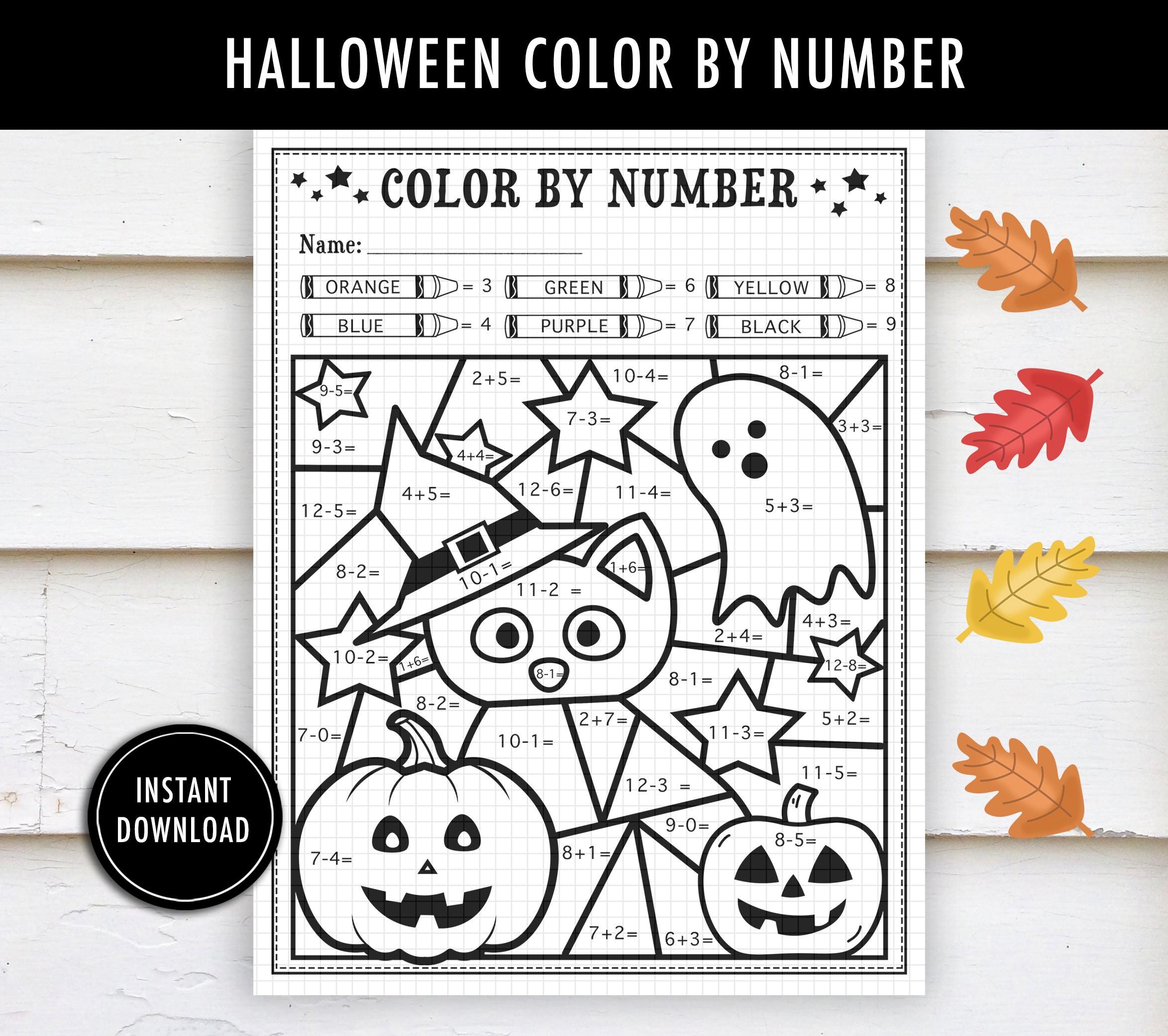 Halloween Color by Number - "color BY Number" - Cat, Math, Addition ...