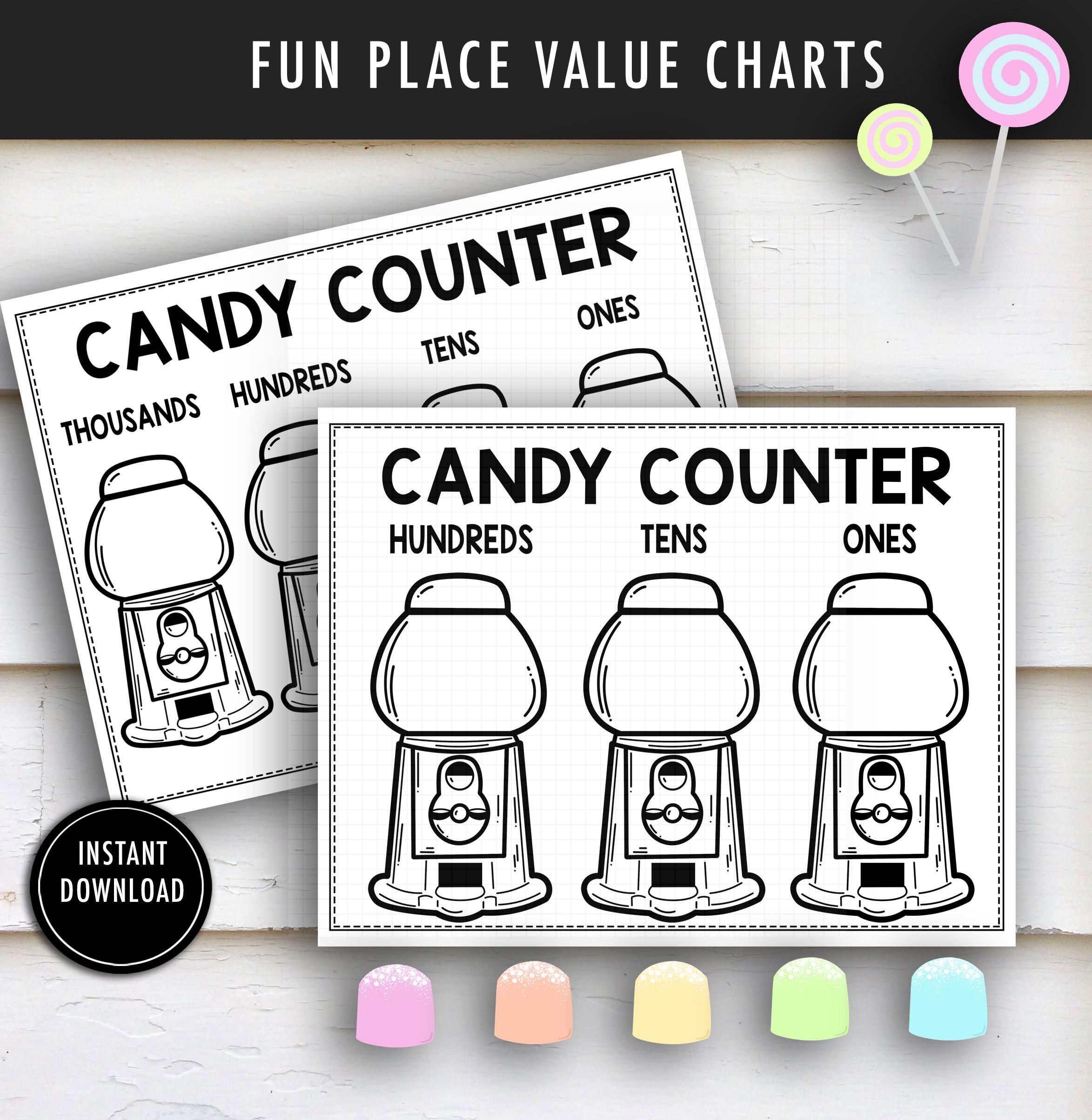 Gumball Candy Place Value Charts | Math Learning Tool (digital Download ...