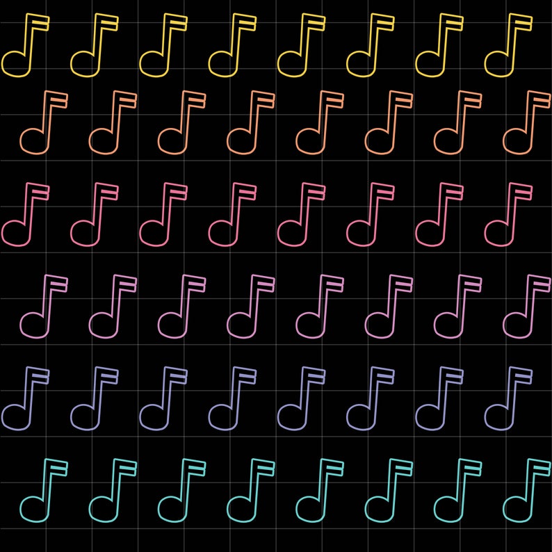 Music Digital Paper music Notes With Bright Neon | Etsy