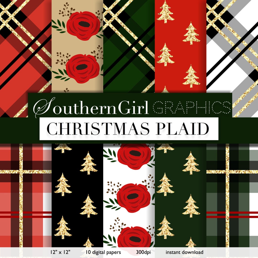 Christmas Plaid Digital Paper - "christmas Plaid" With Red and Green ...