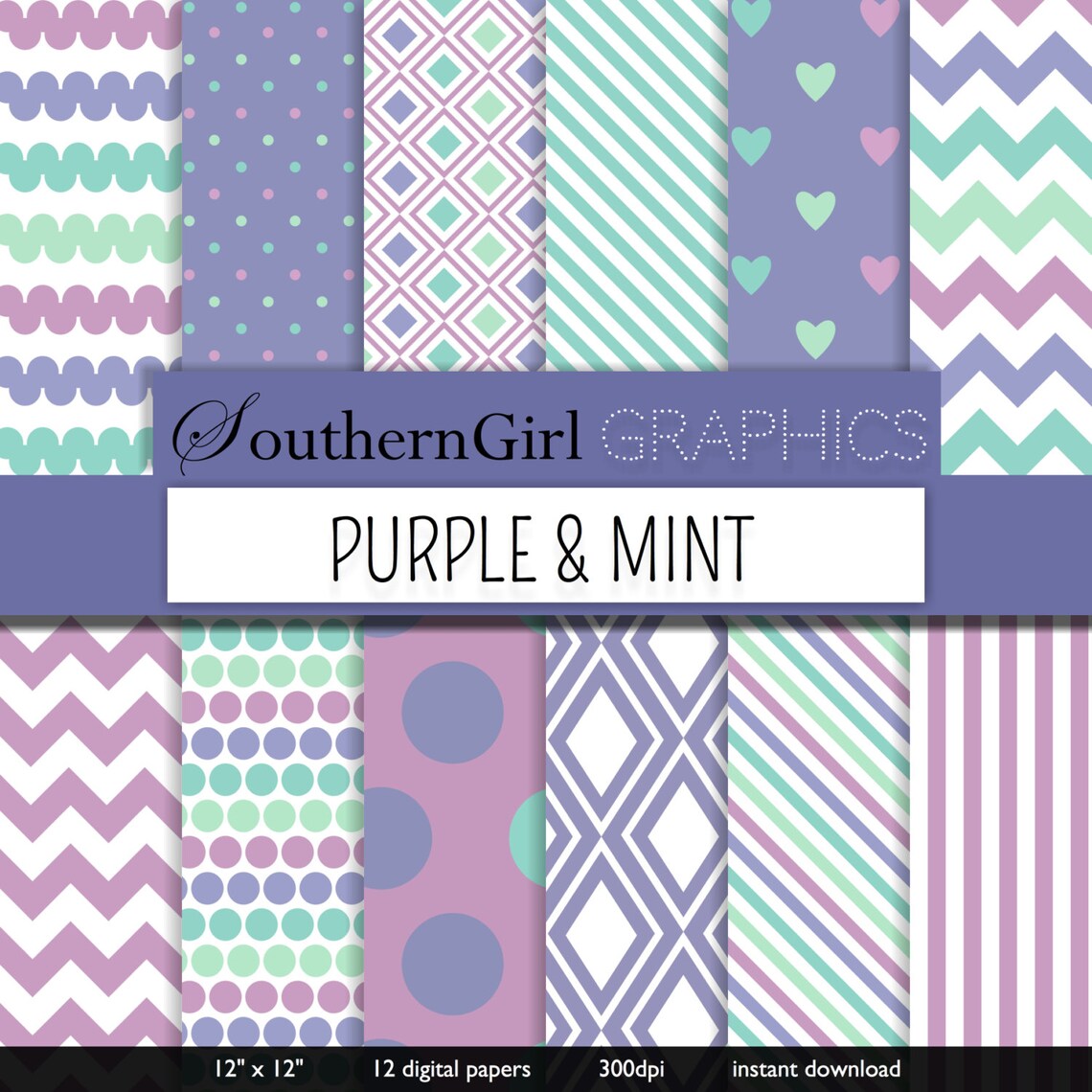 Purple and Mint Digital Paper: purple AND Mint - Etsy