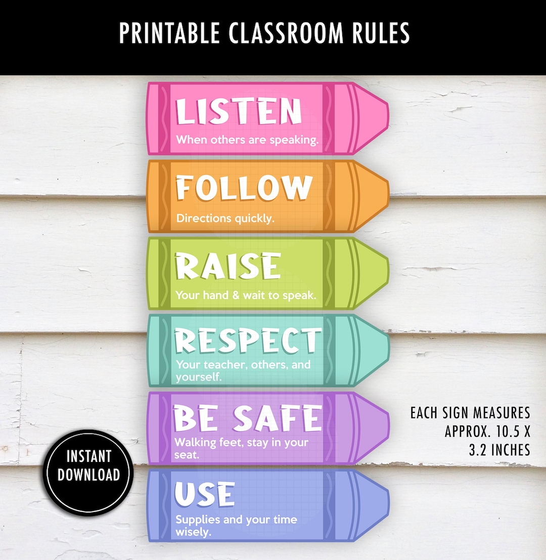 Class Rules Printable: "crayon Classroom" Rainbow, Crayon, Classroom ...