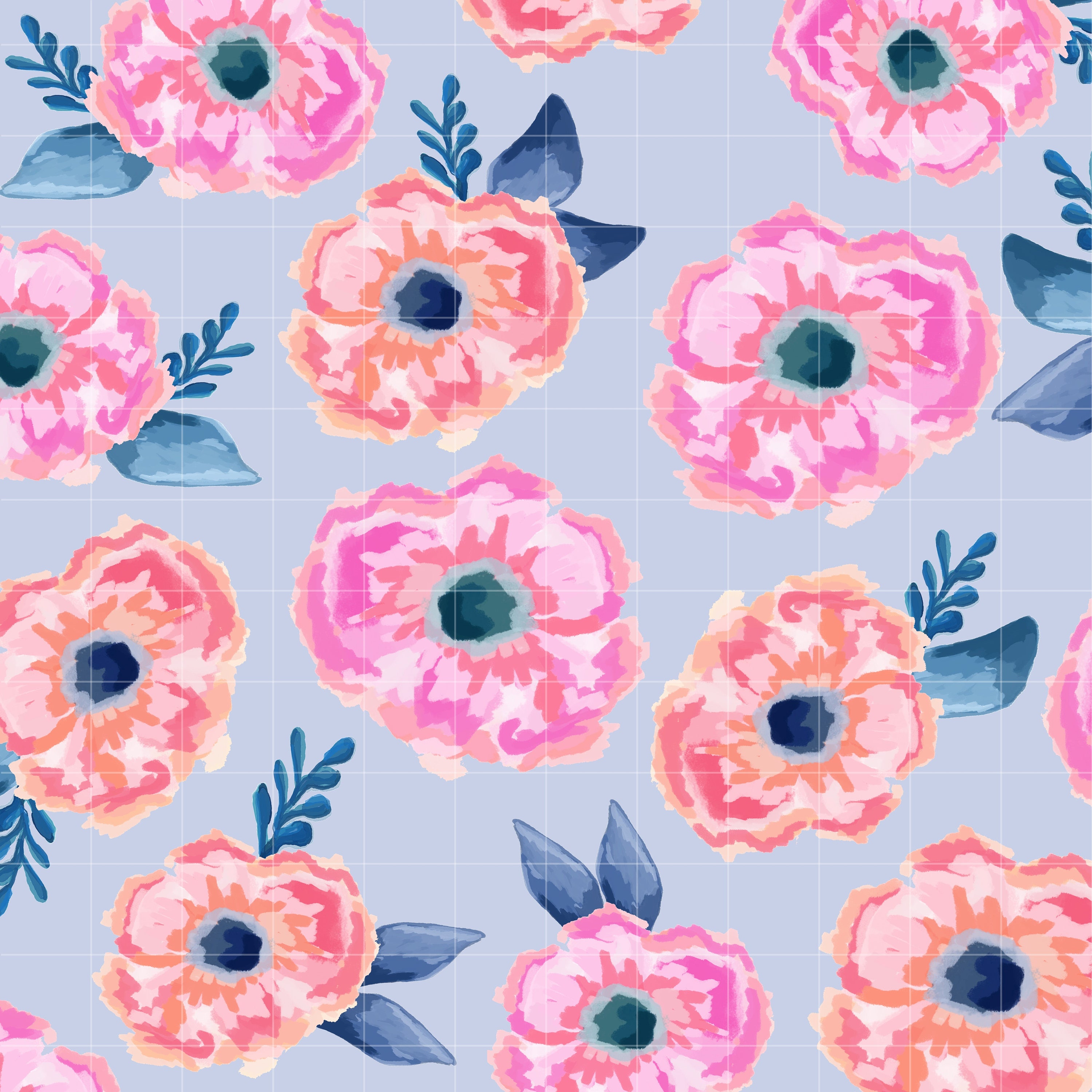 Coral Navy Floral Digital Paper: coral NAVY Floral - Etsy