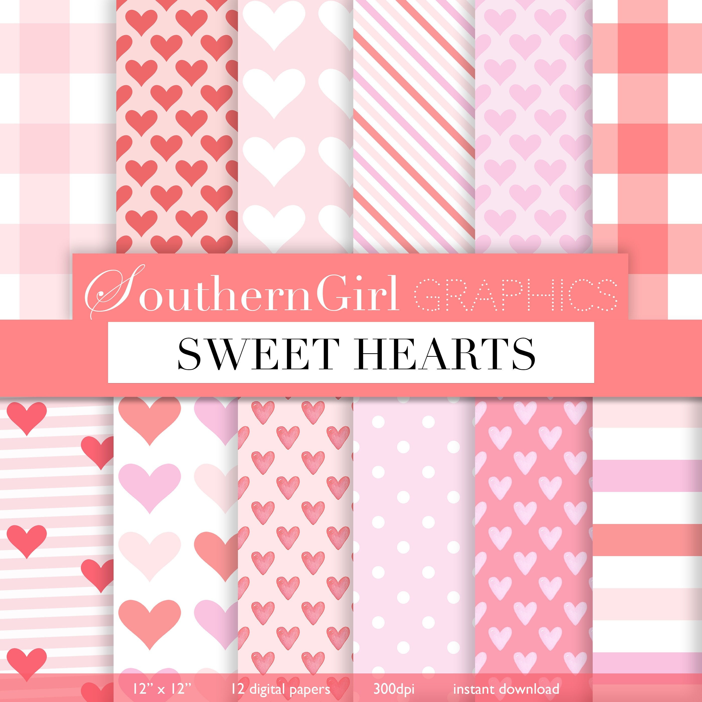 Heart Digital Paper: "sweet HEARTS Digital" Sweet Hearts, Valentines ...