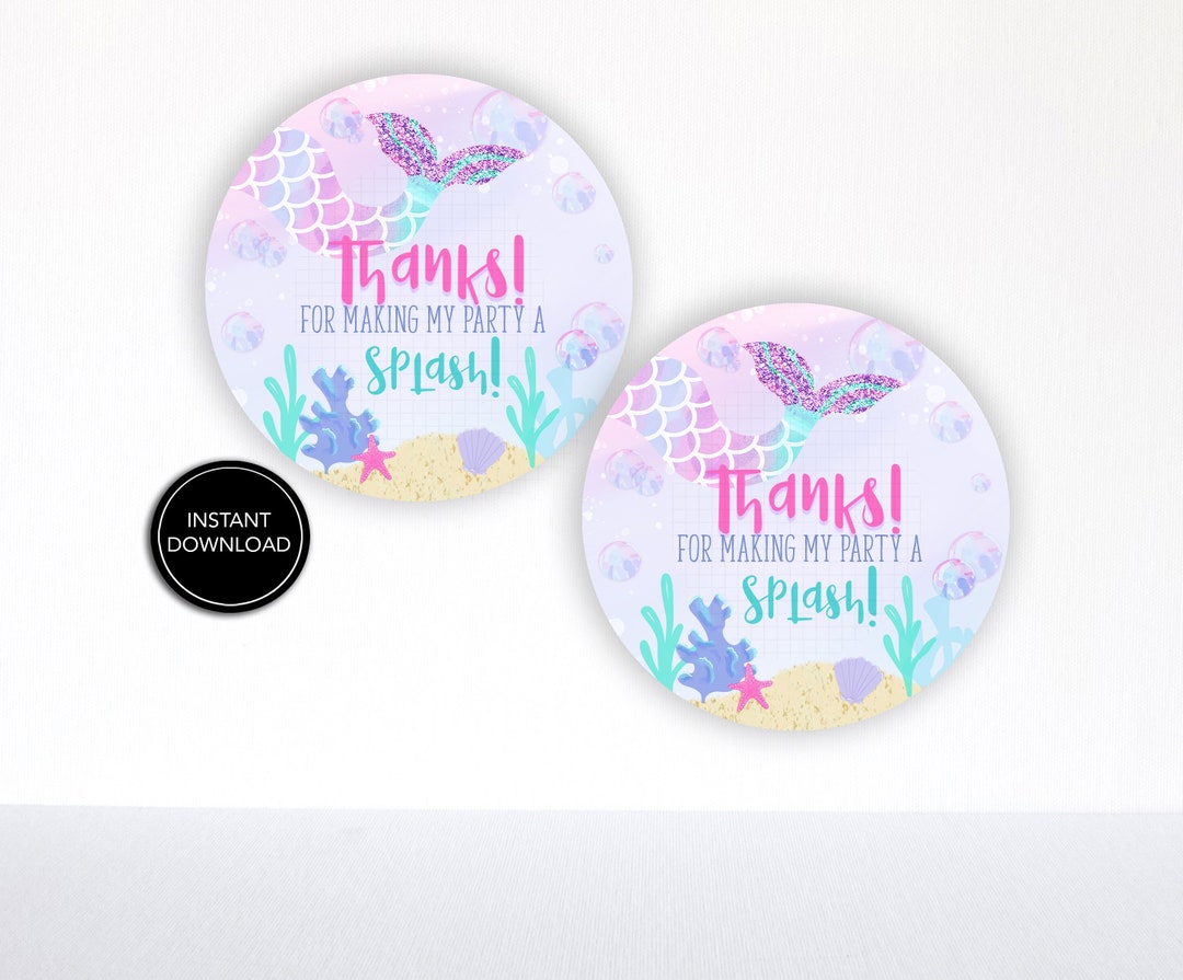 Mermaid Party Favor Tag Printable Download: "mermaid Tag" Circle ...