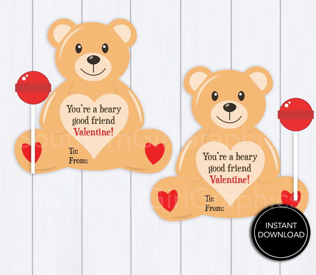 Bear Valentine Card Printable Download: "bear VALENTINES Exchange ...