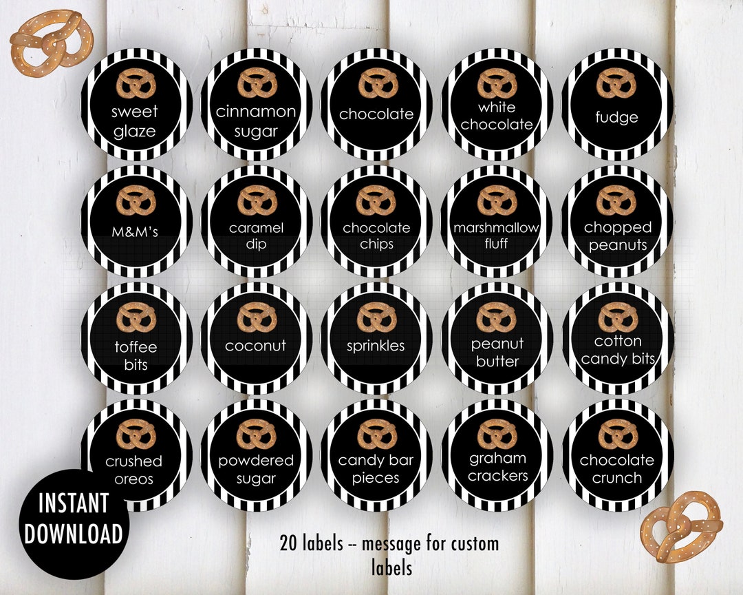 Pretzel Bar Topping Labels Printable: "pretzel Bar" Striped, Pretzel ...