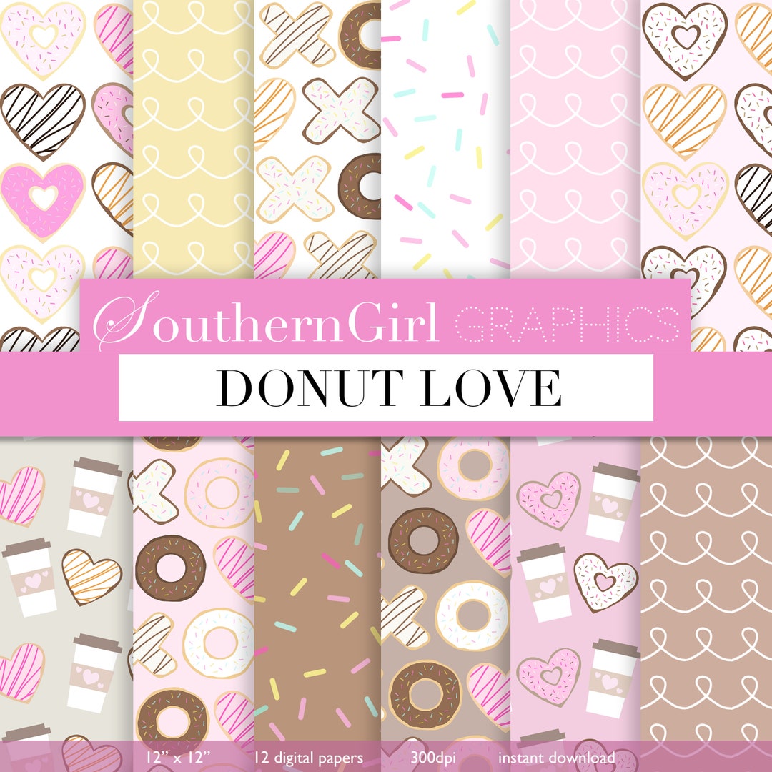 Donut Digital Paper - "donut Love" Donut, Doughnut, Heart, Sprinkles ...
