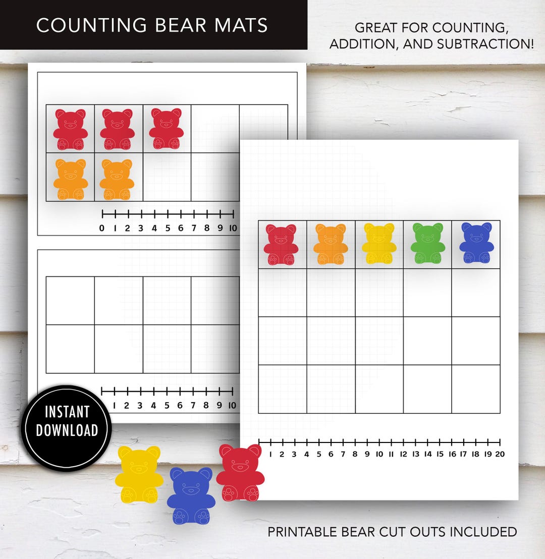 Counting Bear Mat Printable - "counting Practice" Addition, Subtraction ...