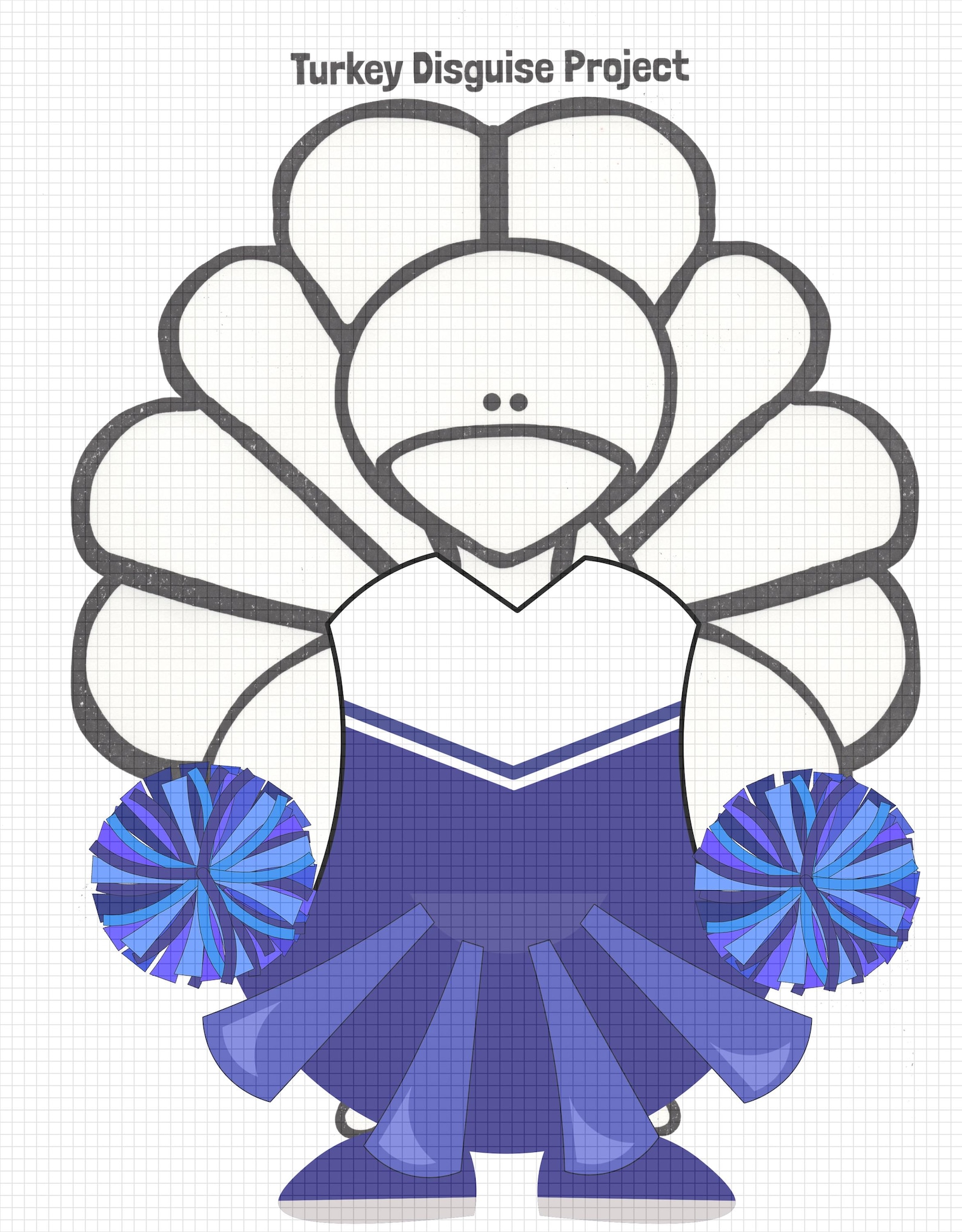 Cheerleader Turkey Disguise Printable: Thanksgiving Coloring Activity ...